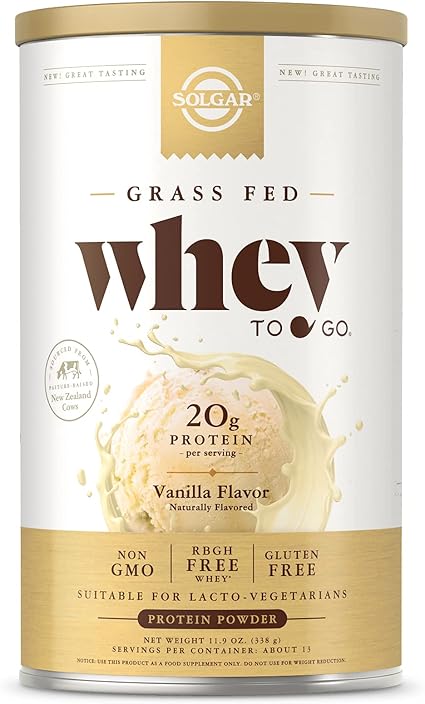Solgar Grass-Fed Whey To Go® Protein Powder Natural Vanilla Flavor 12 ...