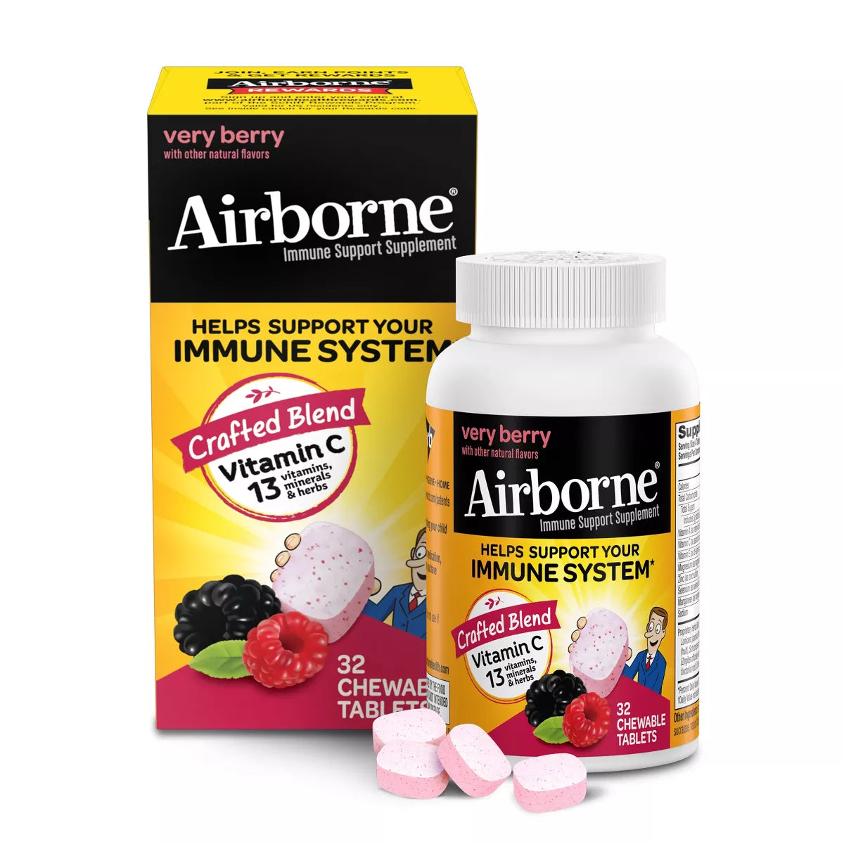 AIRBORNE CHEWABLE BERRY TABLETS 32CT – Williams Natural Foods